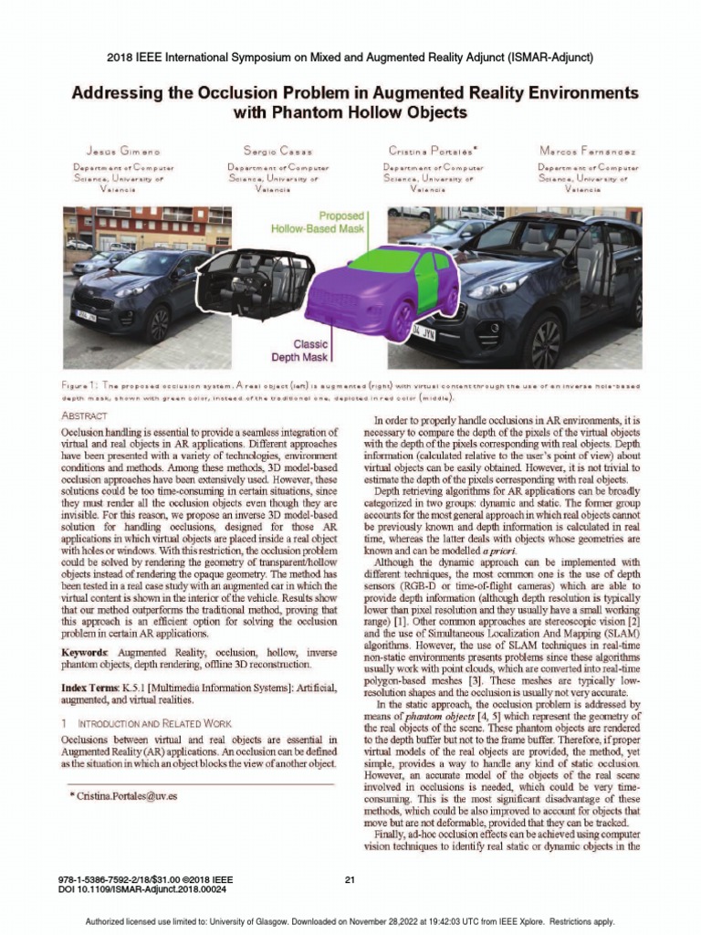 Addressing The Occlusion Problem in Augmented Reality Environments With Phantom Hollow Objects | PDF