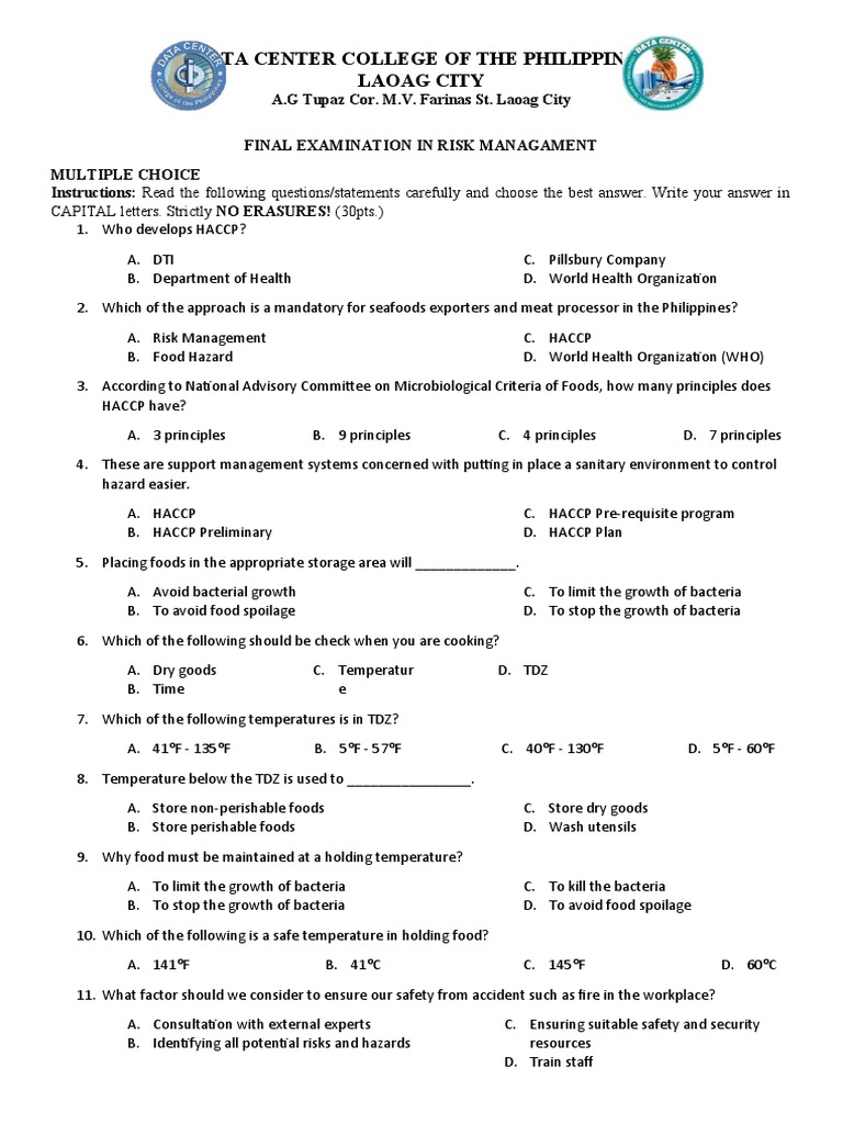 HACCP and Food Safety Exam Guide | PDF | Self-Improvement | Science ...