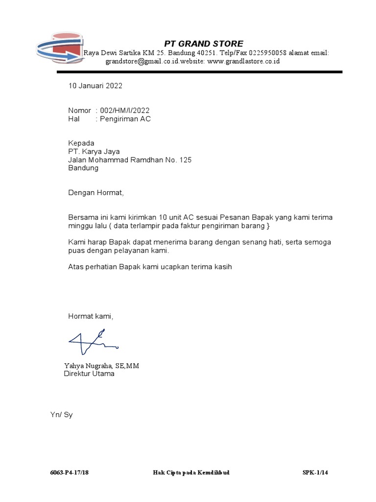Surat Untuk Praktek Kearsipan | PDF