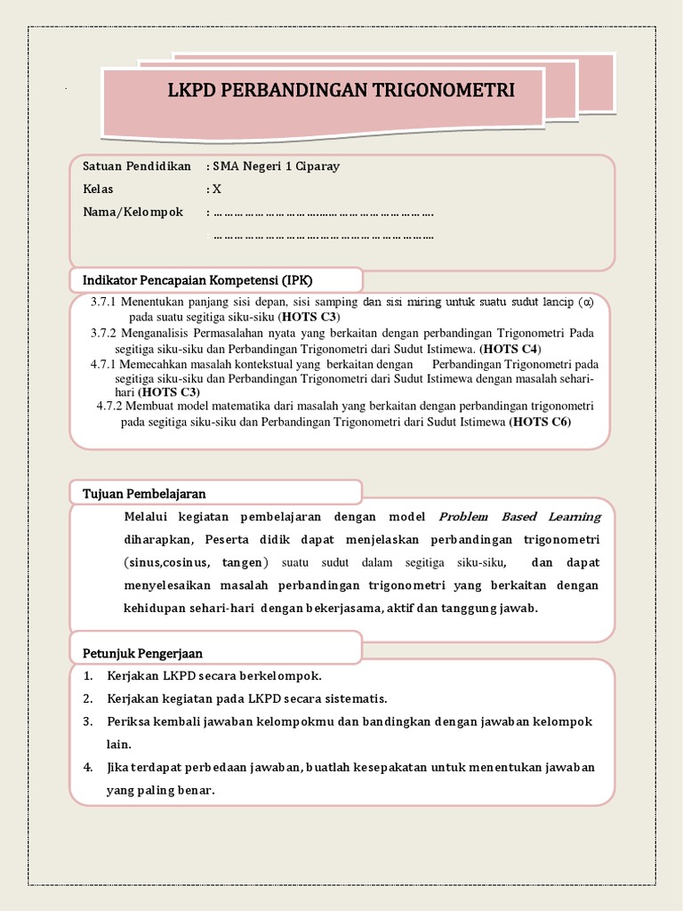LKPD Perb Trigono 1 | PDF | Metode & Bahan Ajar | Seni