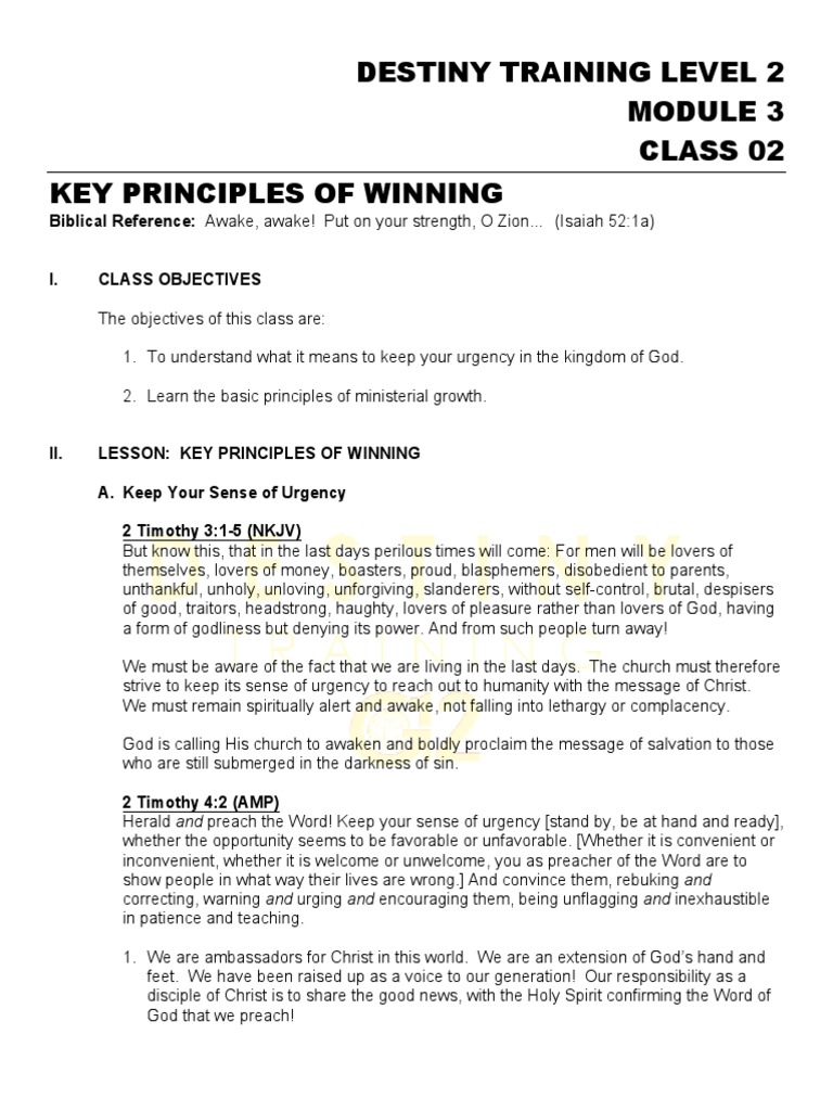 Student Module 03 Class 02 Principles of Winning | PDF | Jesus | Faith
