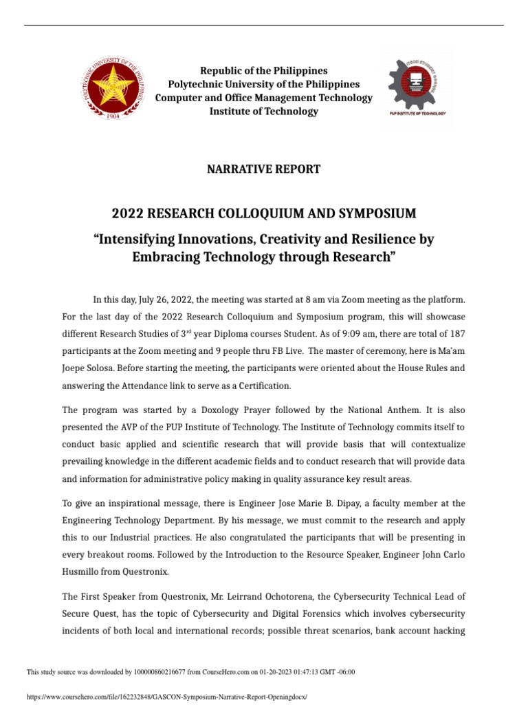 GASCON Symposium Narrative Report Opening | PDF