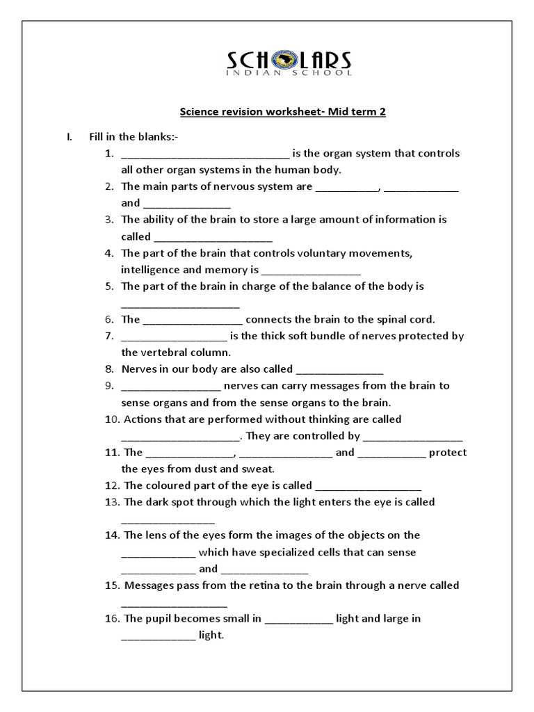 Grade 5 Science Revision Worksheet Mid Term 2 | PDF