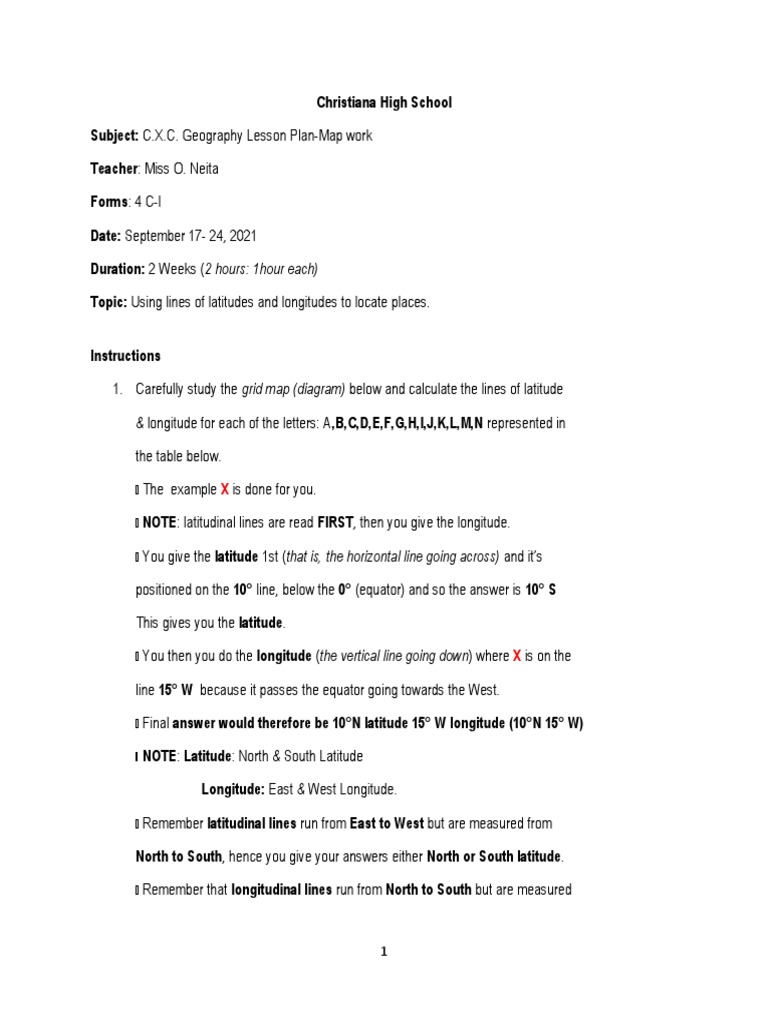 CXC Geography Map Work Lesson Plan | PDF | Longitude | Latitude