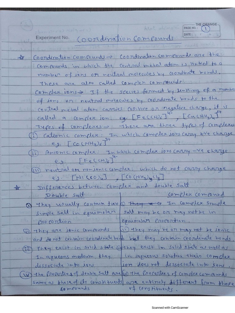 Coordination Compounds Notes | PDF