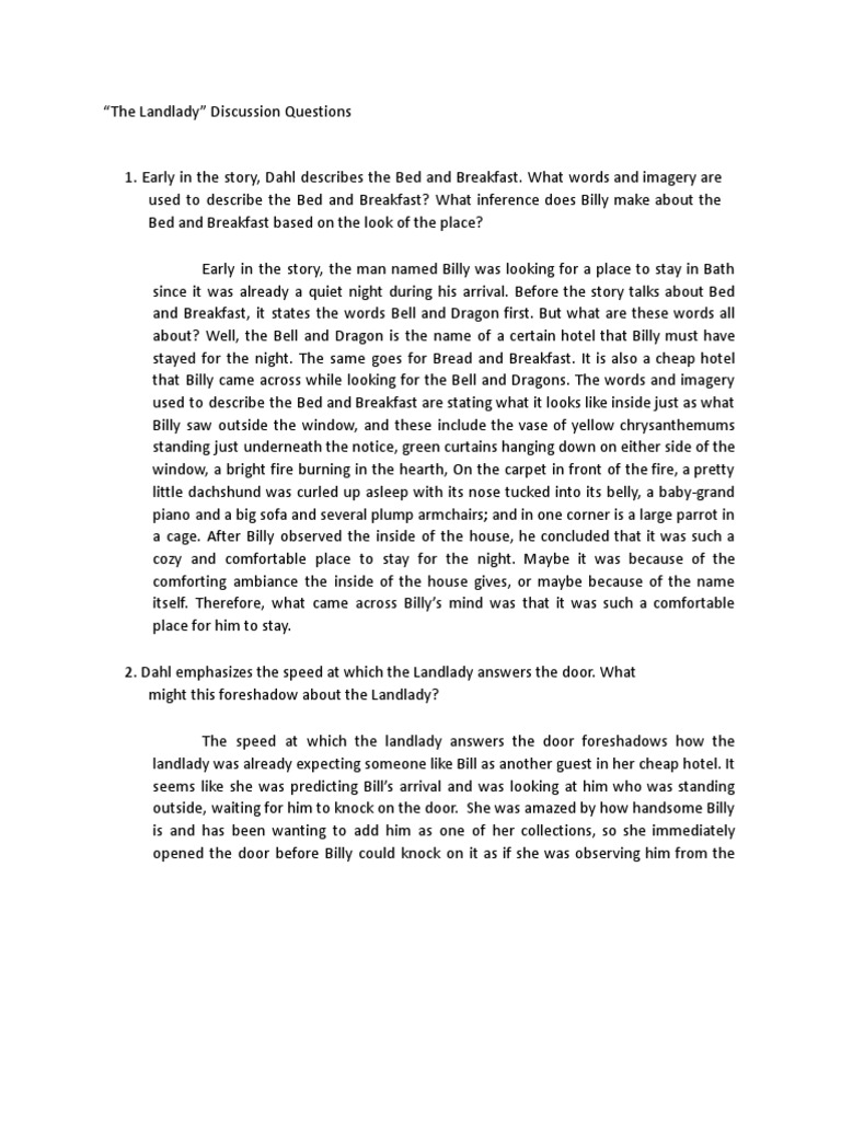 The Landlady Discussion Questions 237a7x2 | PDF