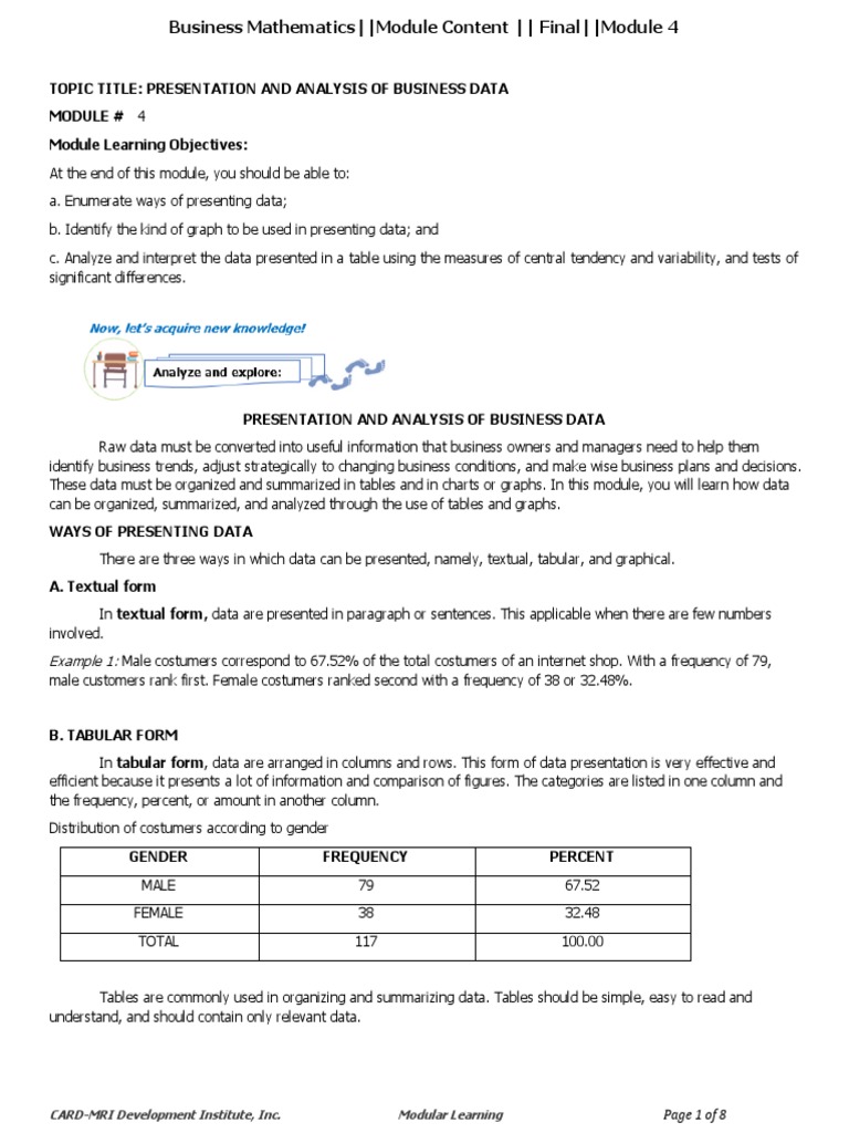 Analysis and Presentation of Business Sales Data | PDF | Mode (Statistics) | Data