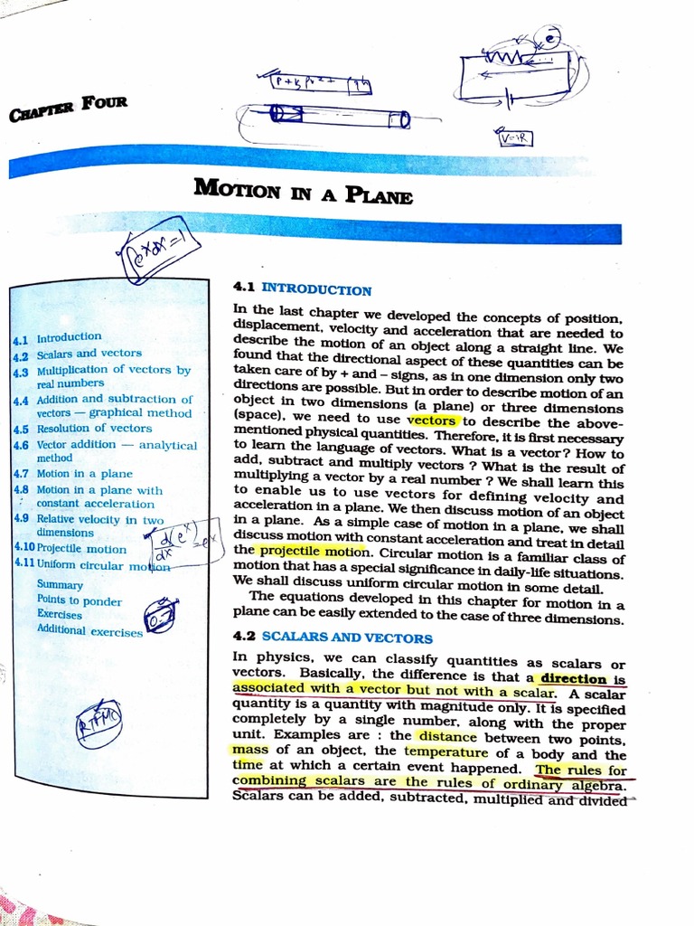 Motion in A Plane Ncert Important Highlighted | PDF