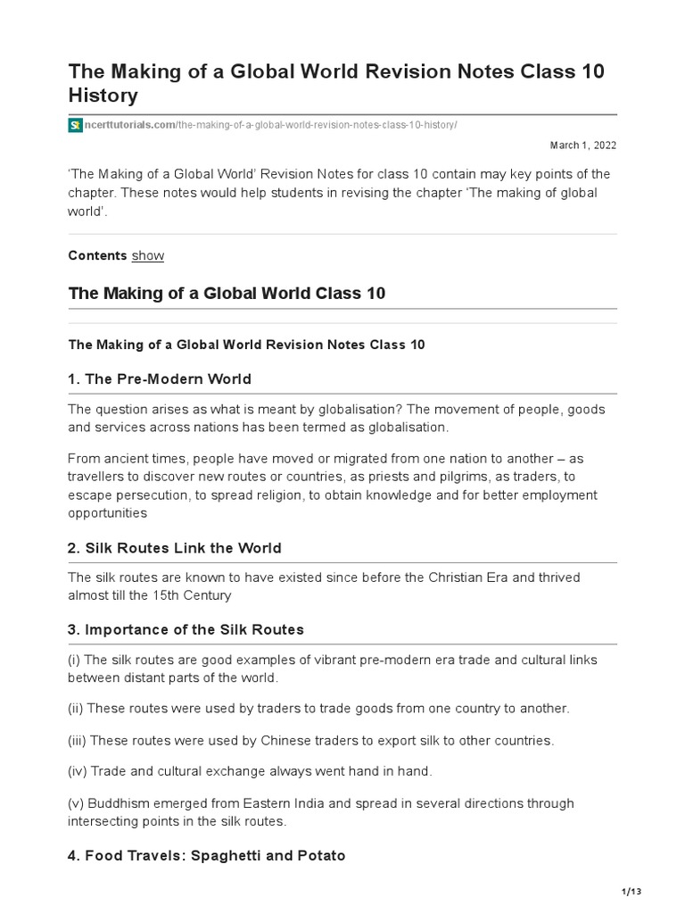 The Making of A Global World Revision Notes Class 10 History | PDF ... The Making of A Global World Revision Notes Class 10 History | PDF ...