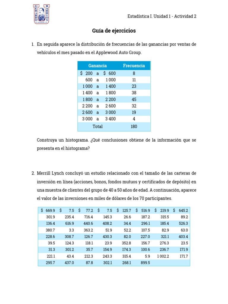 Guía de Ejercicios | PDF | Estadísticas | Histograma