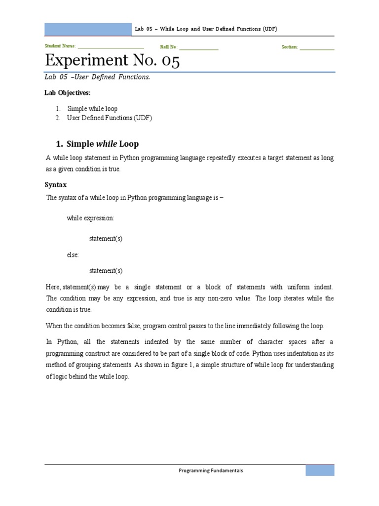 Programming Fundamentals Lab 05 Pdf Parameter Computer Programming Control Flow 0561