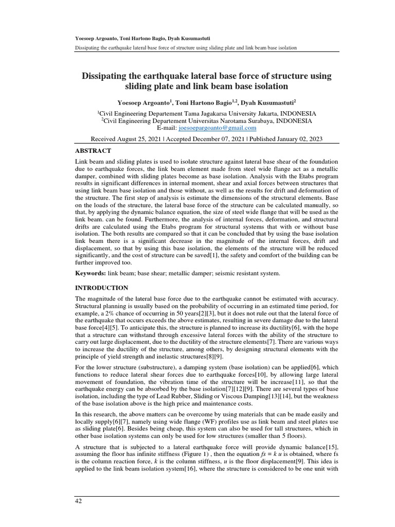 Dissipating The Earthquake Lateral Base Force of Structure Using ...