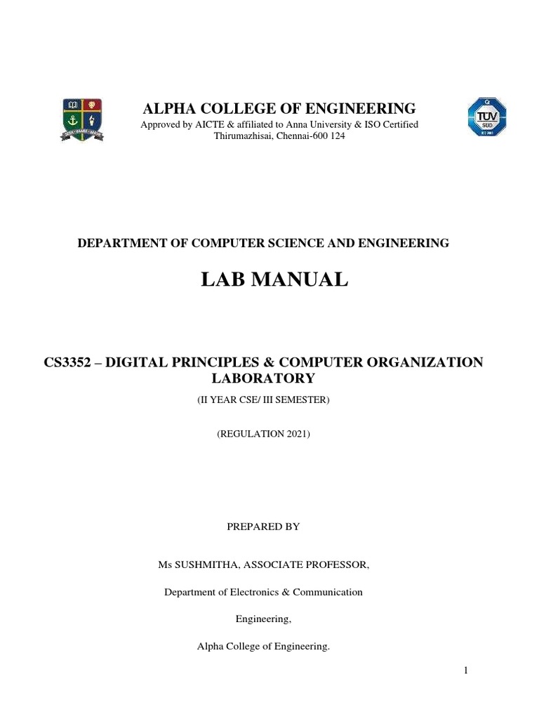 CS3352 - Digital Principles and Computer Organization Laboratory | PDF | Central Processing Unit ...