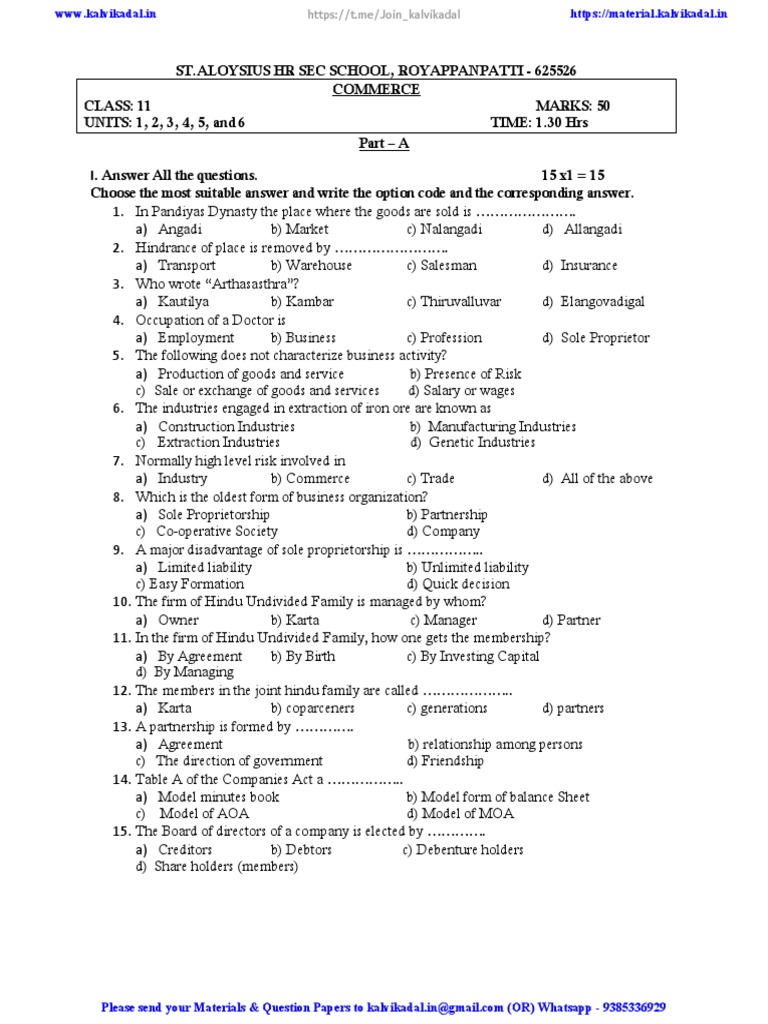 11th Commerce 1,2,3 & 5 Marks Question EM | PDF | Economies | Business