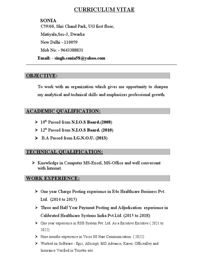 Sonia - CV | PDF