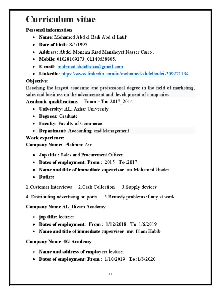 Curriculum Vitae | PDF | Microsoft Excel | Communication