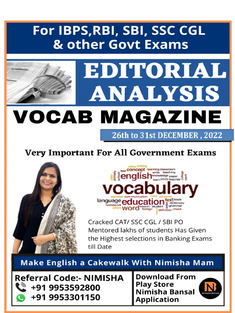 WEEKLY EDITORIAL VOCABULARY MAGAZINE BY NIMISHA MAM 26th To 31th | PDF
