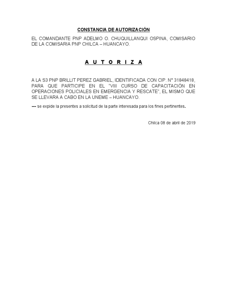 Constancia de Autorización | PDF | Procedimiento legal | Derecho Civil ...