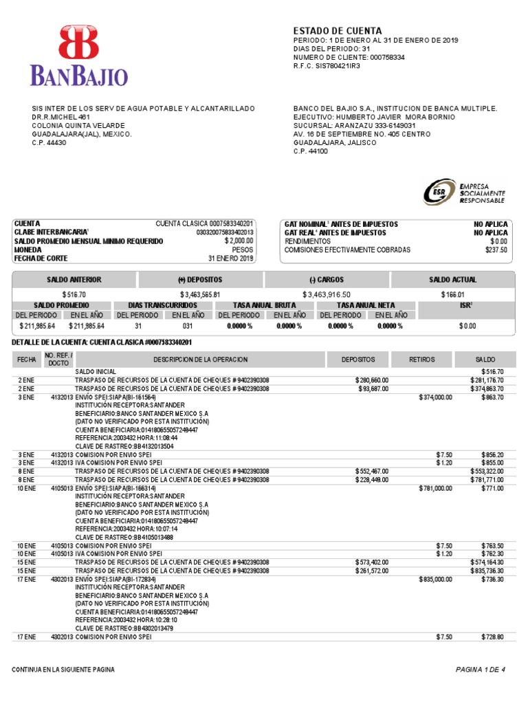 Estado Cuenta Bancario Enero 2019 | PDF | Bancos | Interés