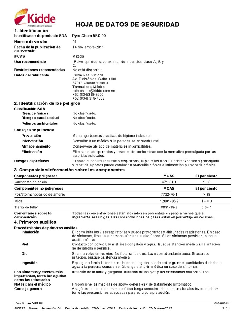 PYRO-CHEM Hoja de Seguridad (ABC) 90-2 | PDF | Higiene Ocupacional | Agua