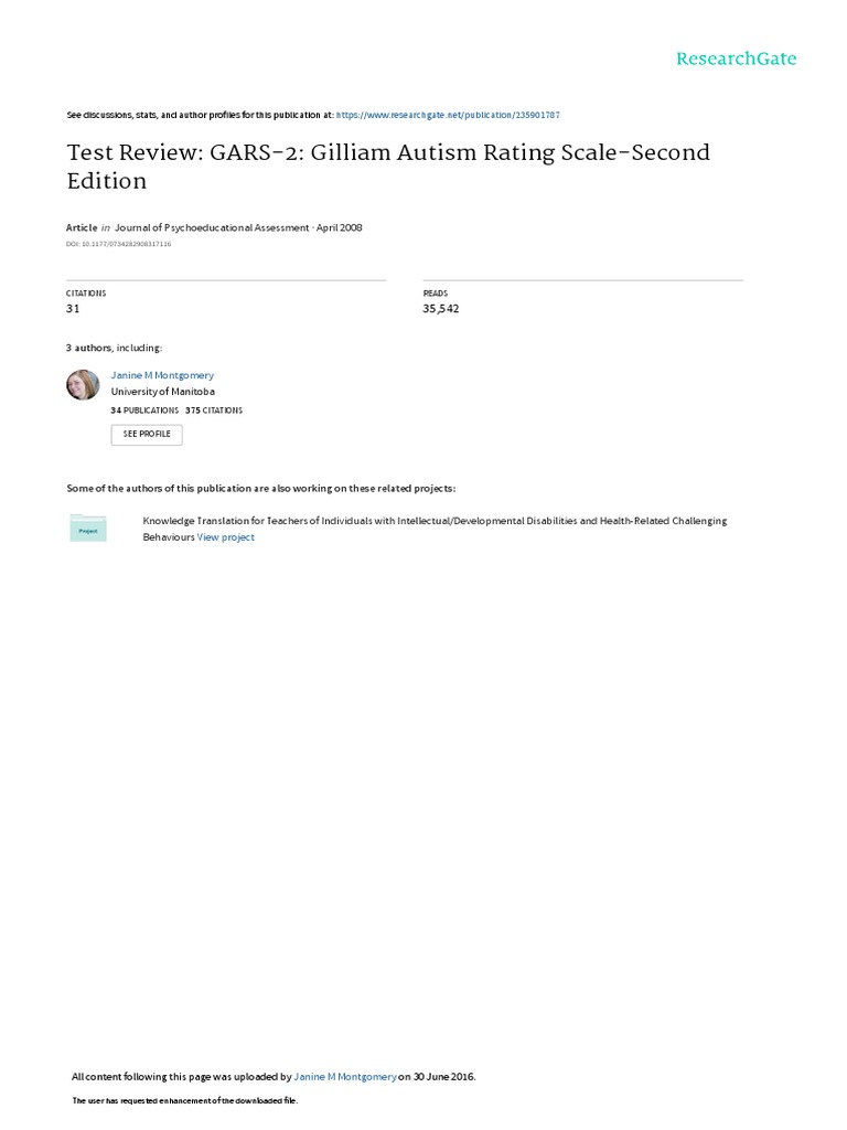 Test Review GARS-2 Gilliam Autism Rating | PDF | Autism | Autism Spectrum