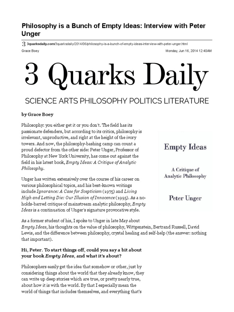 Philosophy Is A Bunch of Empty Ideas - Interview With Peter Unger - 3 ...