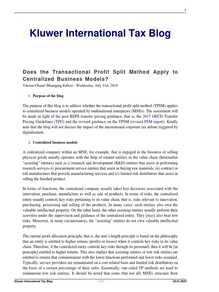 Profit Split Method | PDF | Risk | Marketing