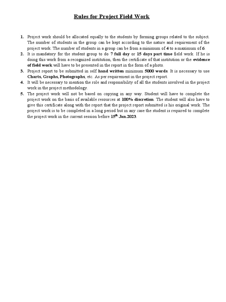 Rules Project Field Work For BBA & B.Com. 1st Year - NEP 2022-1 | PDF ...