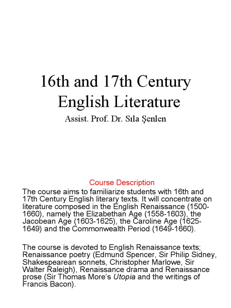 16th-17th Century English Literature Overview | PDF | House Of York ...