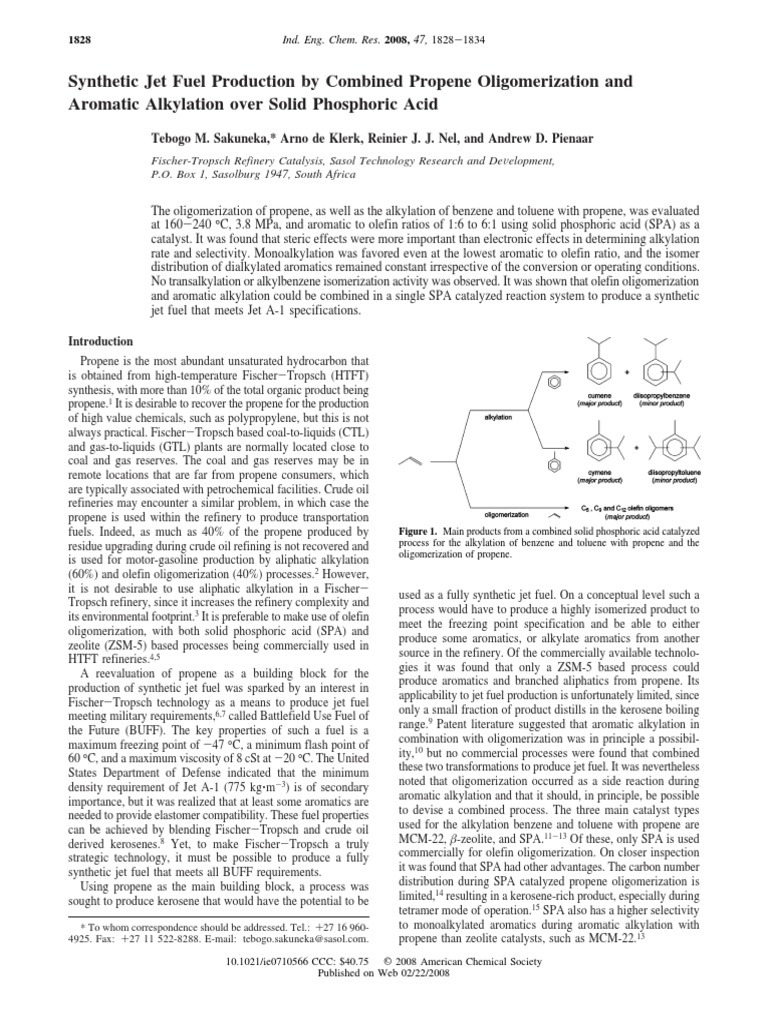 Synthetic Jet Fuel Production by Combined Propene Oligomerization and ...