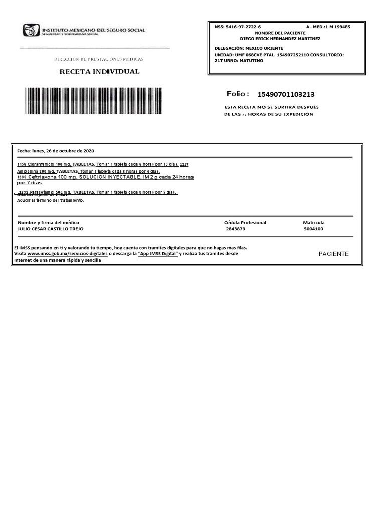 FORMATO RECETA IMSS | PDF