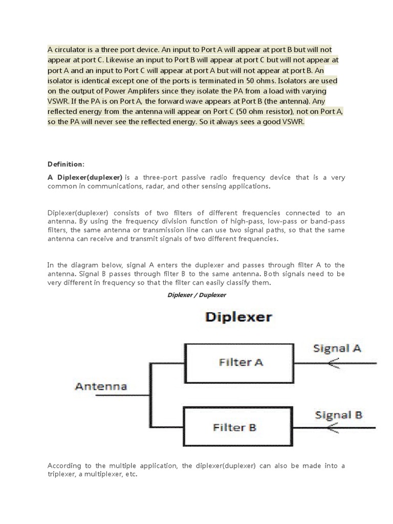 Duplexers - Diplexers - Circulators V1 | PDF | Electronic Filter ...