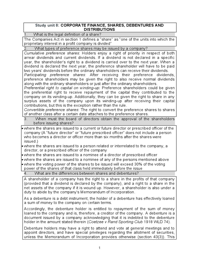 Study Unit 8 Questions and Answers | PDF | Preferred Stock | Dividend