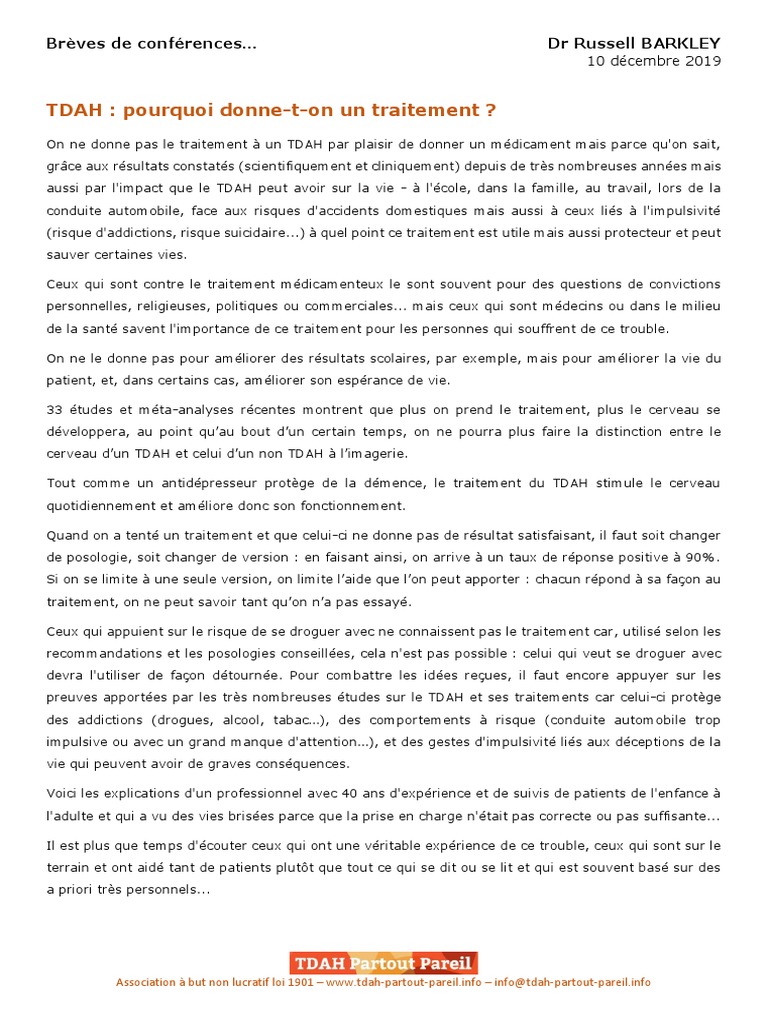 TDAH : Importance du traitement médicamenteux | PDF | Trouble du ...