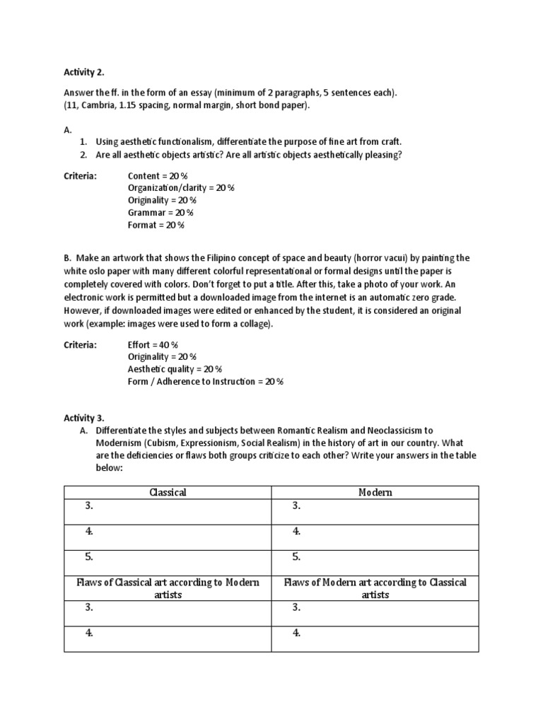 Art History and Creative Assignments: Differentiating Styles, Executing Concepts of Space and ...