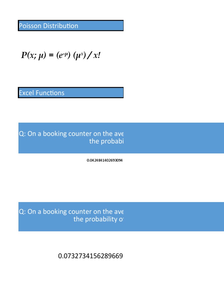 Poisson Distribution Excel Functions | PDF | Poisson Distribution | Teaching Mathematics