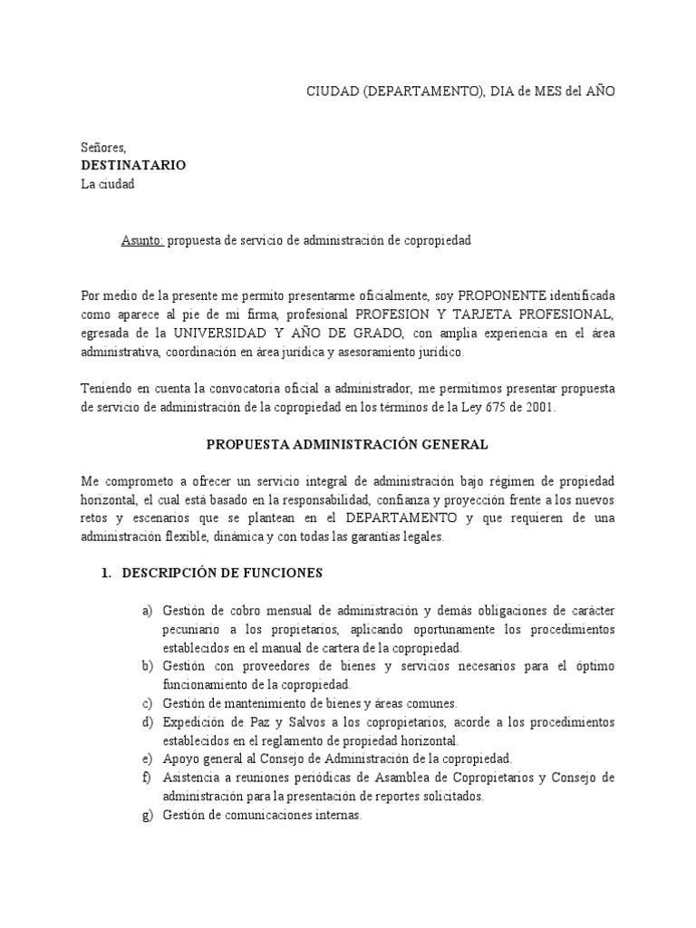 Modelo Propuesta de Servicios Propiedad Horizontal | PDF | Condominio | Gobierno