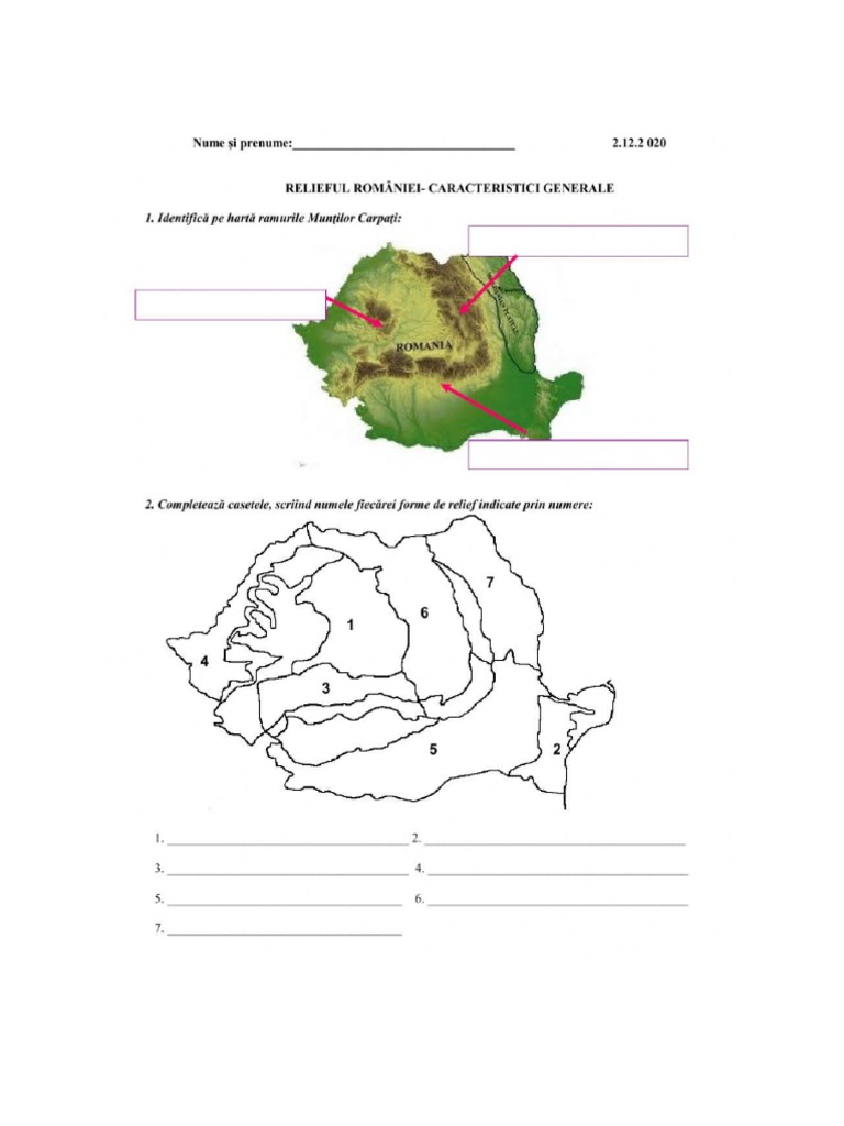 Fișă de Lucru - Relieful României | PDF