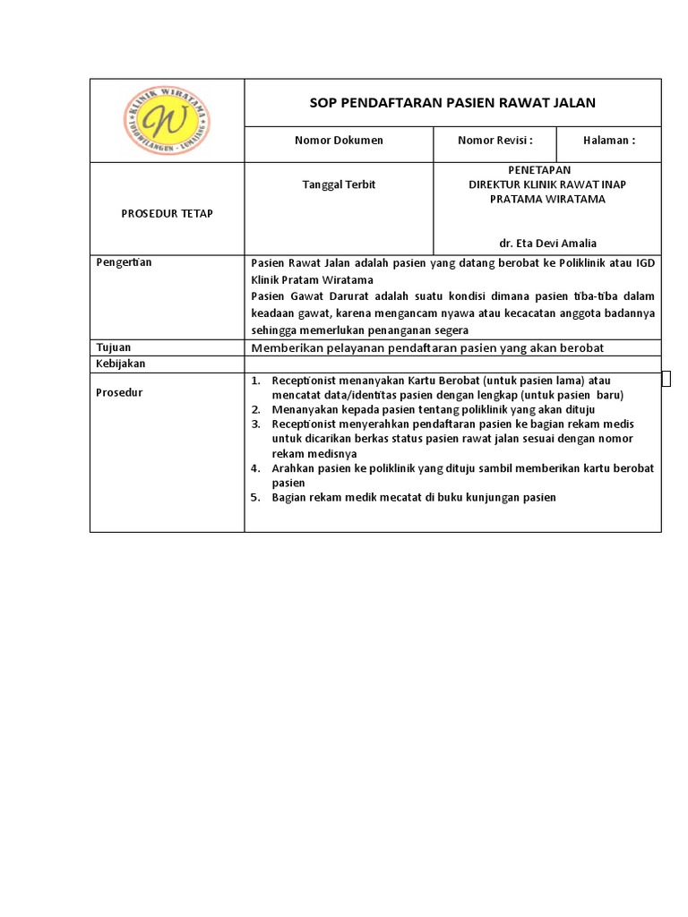 Sop Pendaftaran Pasien Rajal | PDF