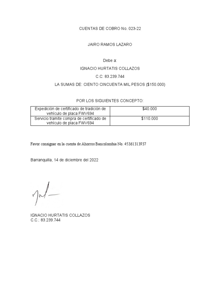 Modelo Cuenta de Cobro | PDF