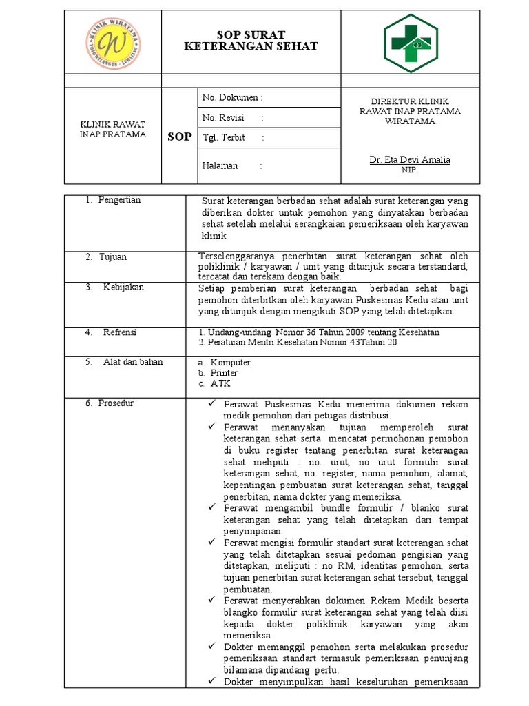 Sop Surat Keterangan Sehat | PDF