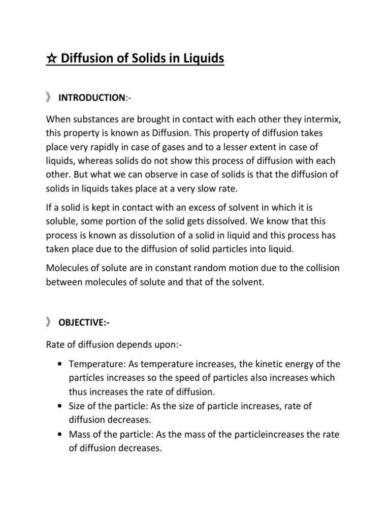 Chemistry Project | PDF | Diffusion | Liquids