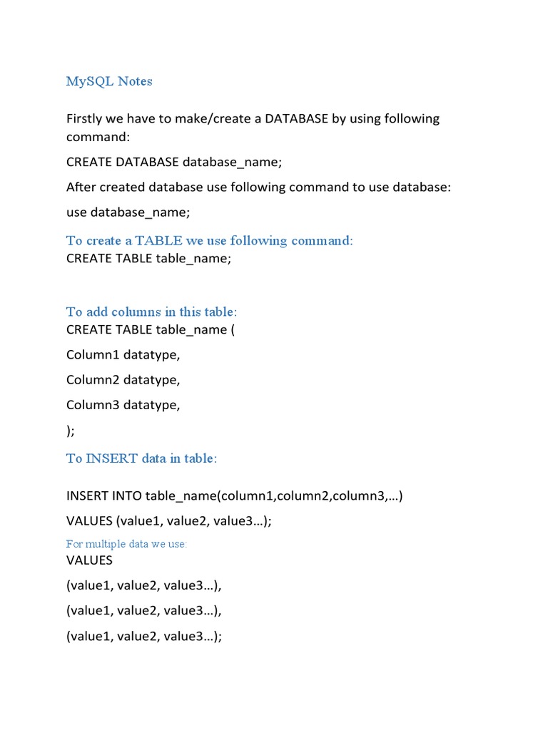 MySQL Notes | PDF