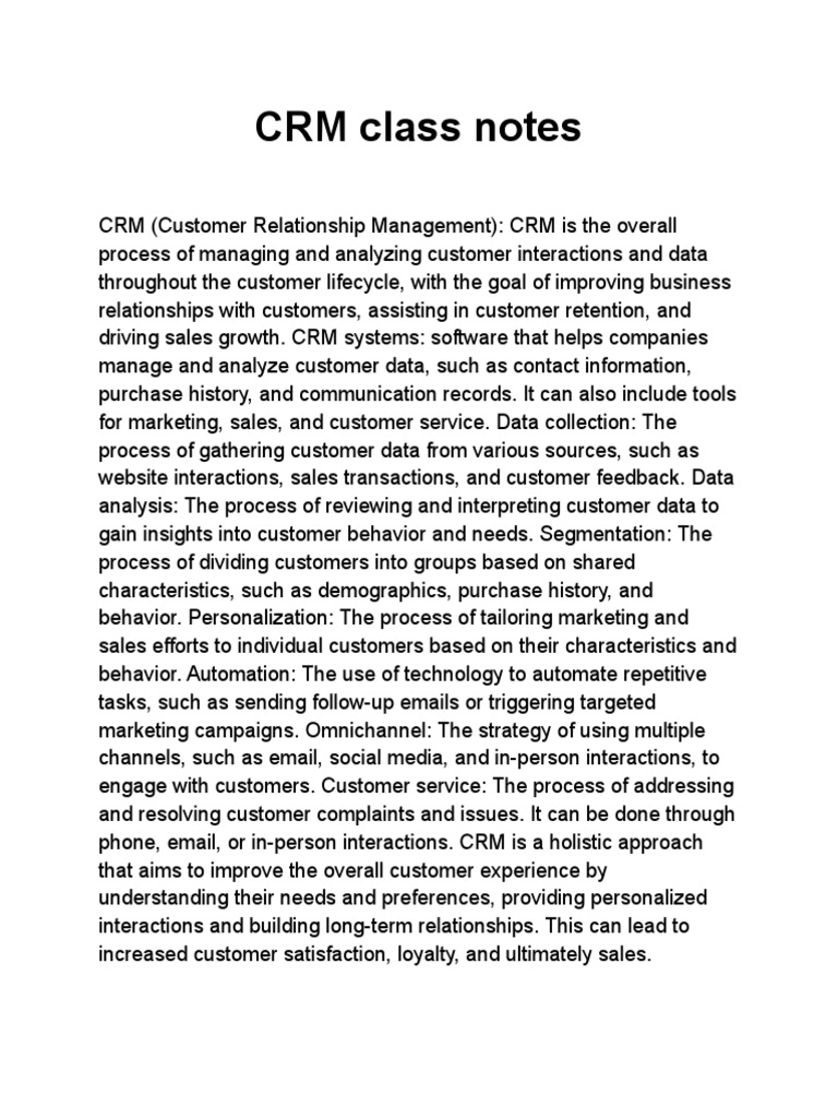 CRM Class Notes | PDF