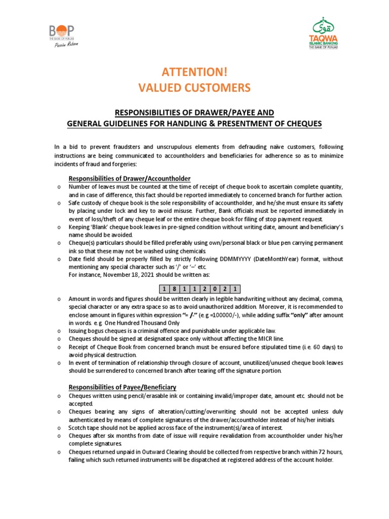Cheque Writing Guidelines | PDF | Cheque | Banking