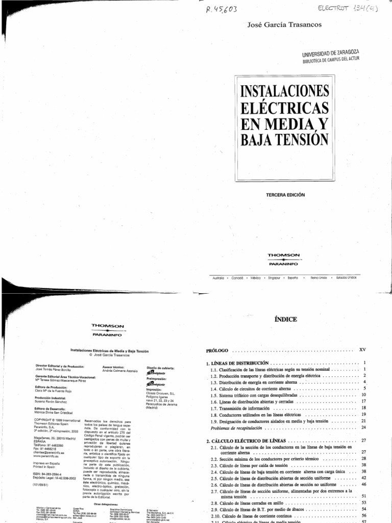 Garcia Trasancos, Jose - Instalaciones Electricas en Media y Baja Tension | PDF