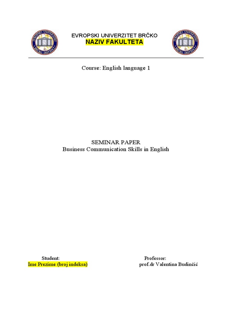 Obrazac Za Seminarski Rad | PDF