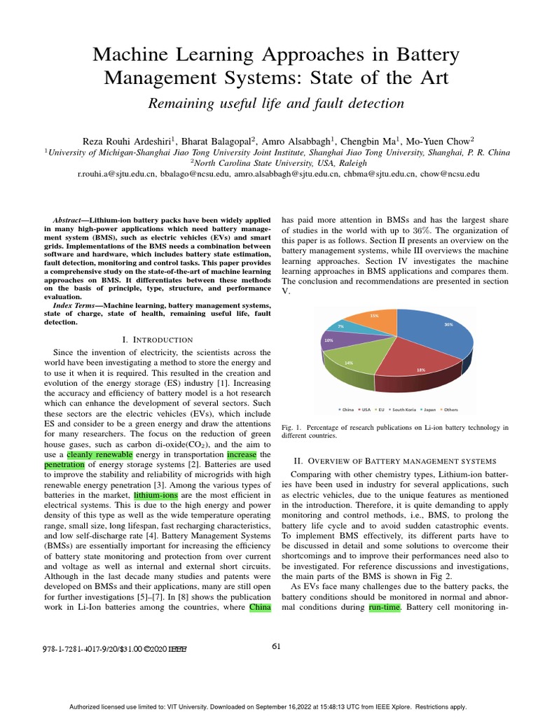 Machine Learning Approaches in Battery Management Systems State of The ...