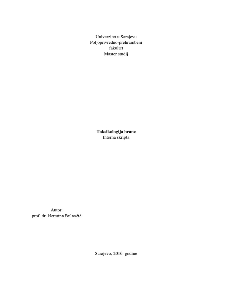 Toksikologija Hrane, Interna Skripta | PDF