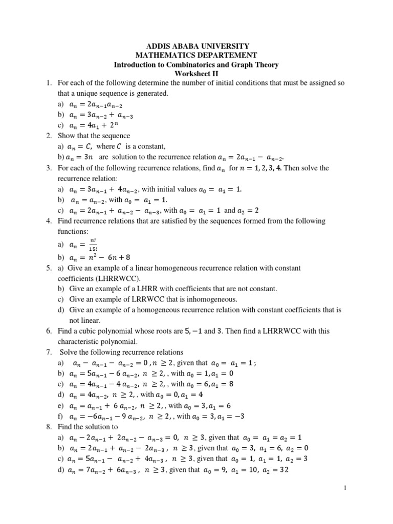Discrete Chapter 2 Worksheet | PDF | Recurrence Relation | Applied Mathematics
